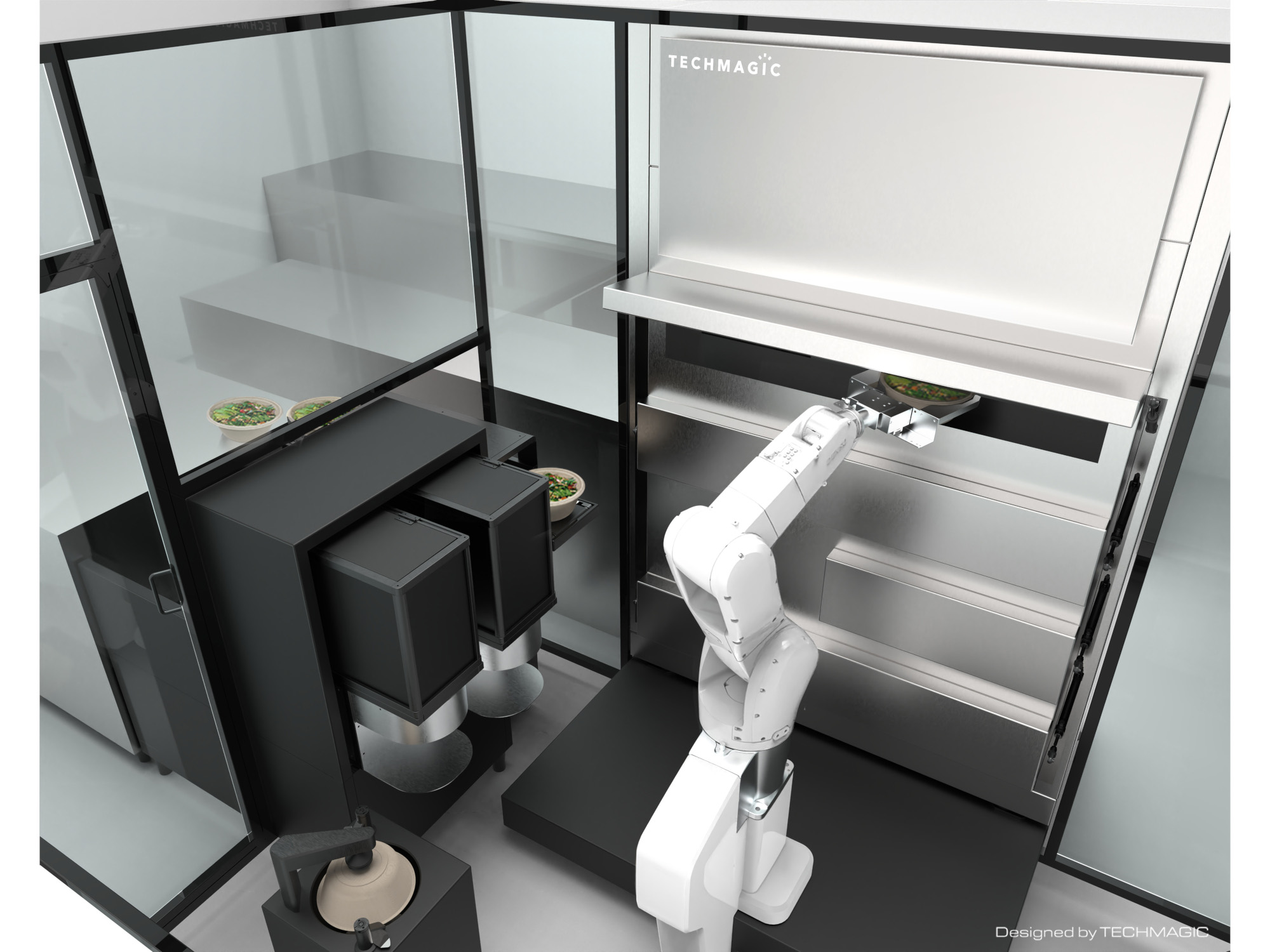 最大287万通りのカスタムサラダを自動供給する調理ロボをCRISPとTechMagicが共同開発、2022年7月末の店舗導入目指す | TechCrunch Japan Archive
